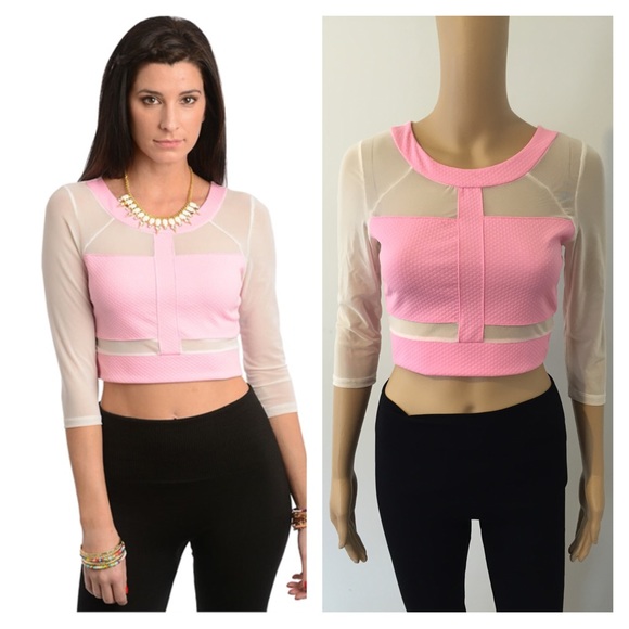 Tops | New Small Pink Mesh Crop Top | Poshmark